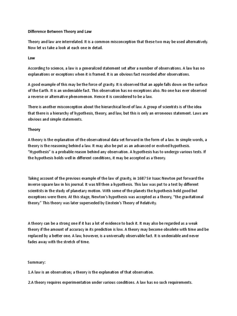 Difference Between Theory and Law | PDF | Hypothesis | Occam's Razor