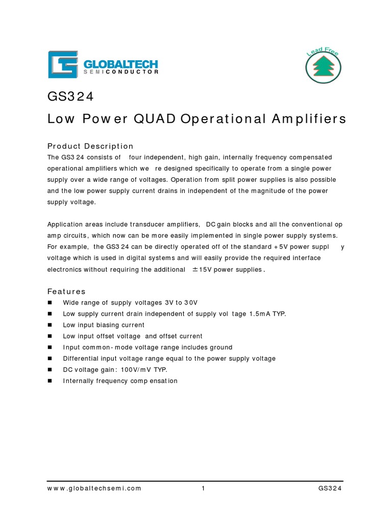 GS324-Low Power QUAD Operational Amplifiers | PDF | Operational ...