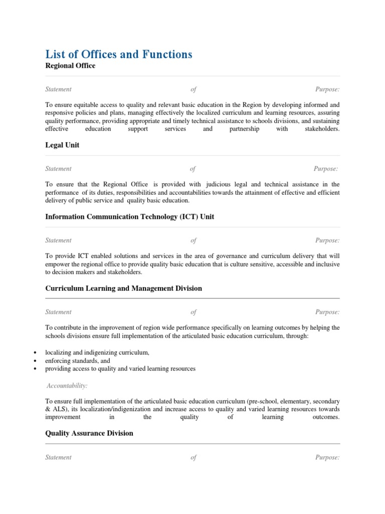 List of Offices and Functions | PDF | Curriculum | Development Aid
