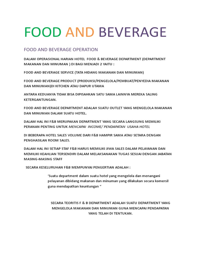 Food and Beverage Training | PDF