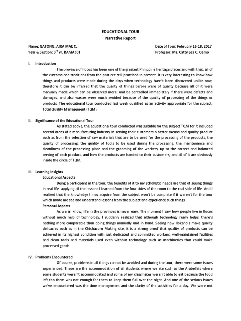Educational Tour Narrative Report | PDF | Business