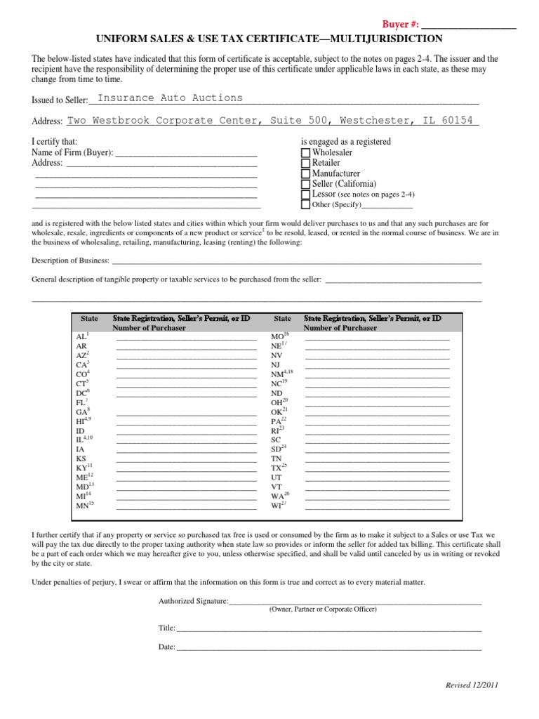 Multi State Resale Cert | PDF | Use Tax | Lease