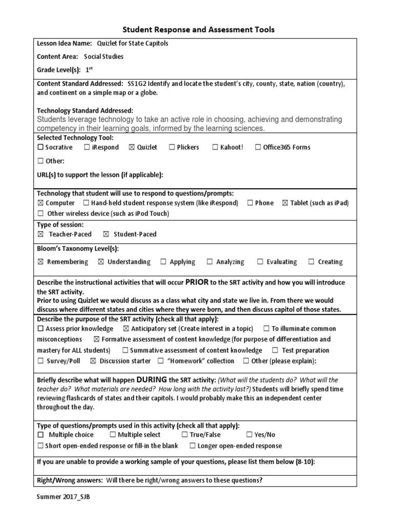 06 Student Response Tools Lesson Idea Template 2017 | PDF | Educational ...