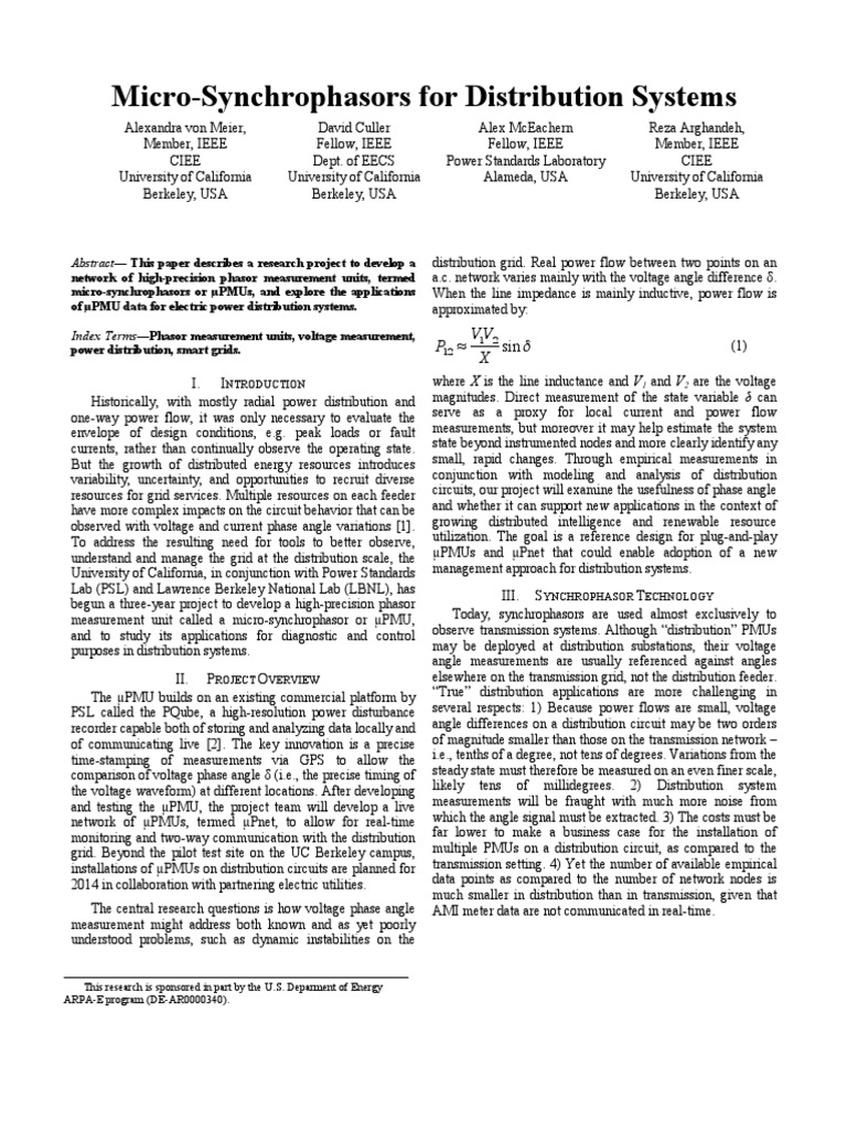 Micro Synchrophasors For Distribution Systems 2014 PDF | PDF | Electric Power Distribution ...
