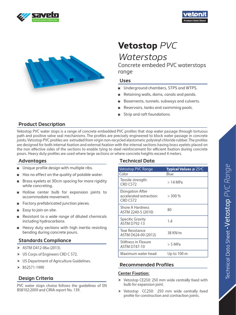 Technical Data Sheet for Vetostop PVC Waterstops - Concrete Embedded ...