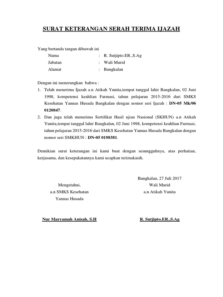 Surat Serah Terima Ijazah dan SKHUN | PDF | Kesehatan Holistik