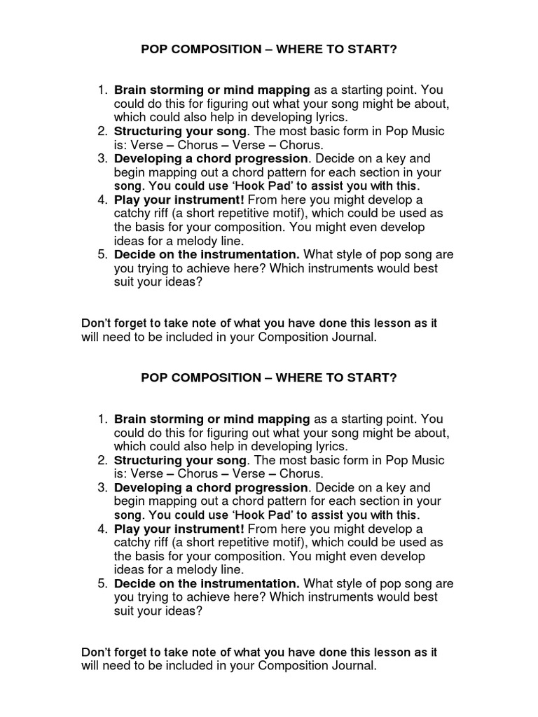 Pop Composition - Where To Start | PDF