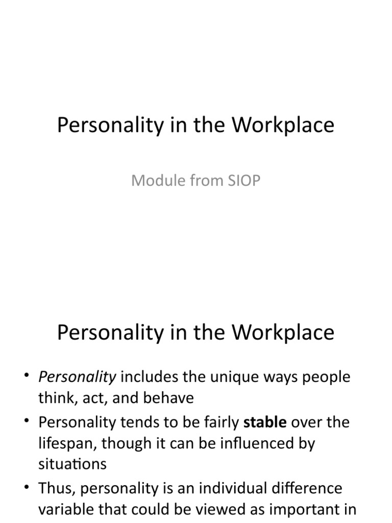 Personality in The Workplace | PDF | Scientific Theories | Action ...