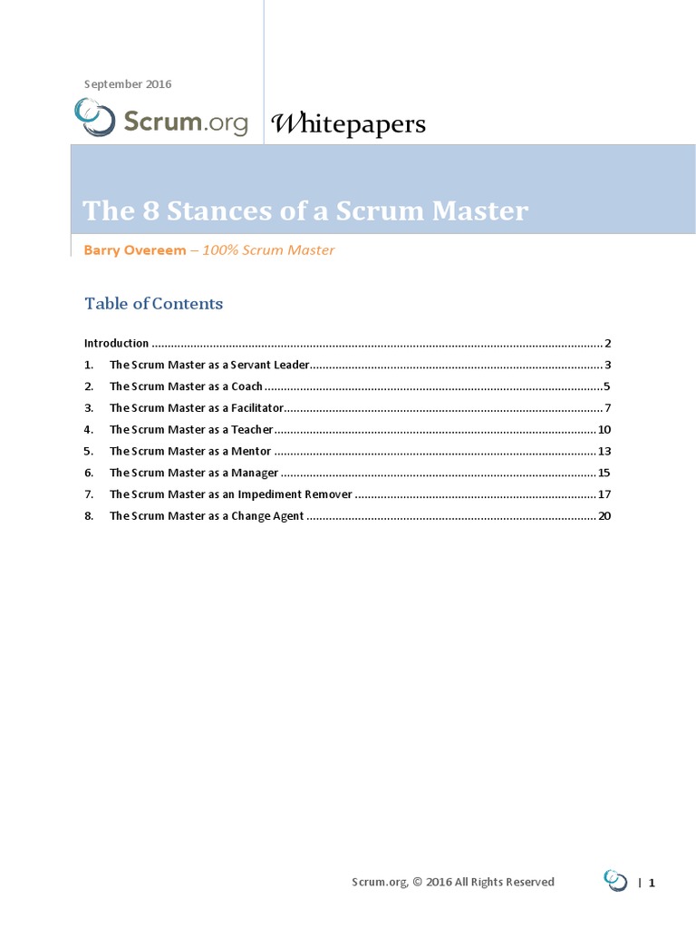 The 8 Stances of A Scrum Master Whitepaper | PDF | Scrum (Software ...