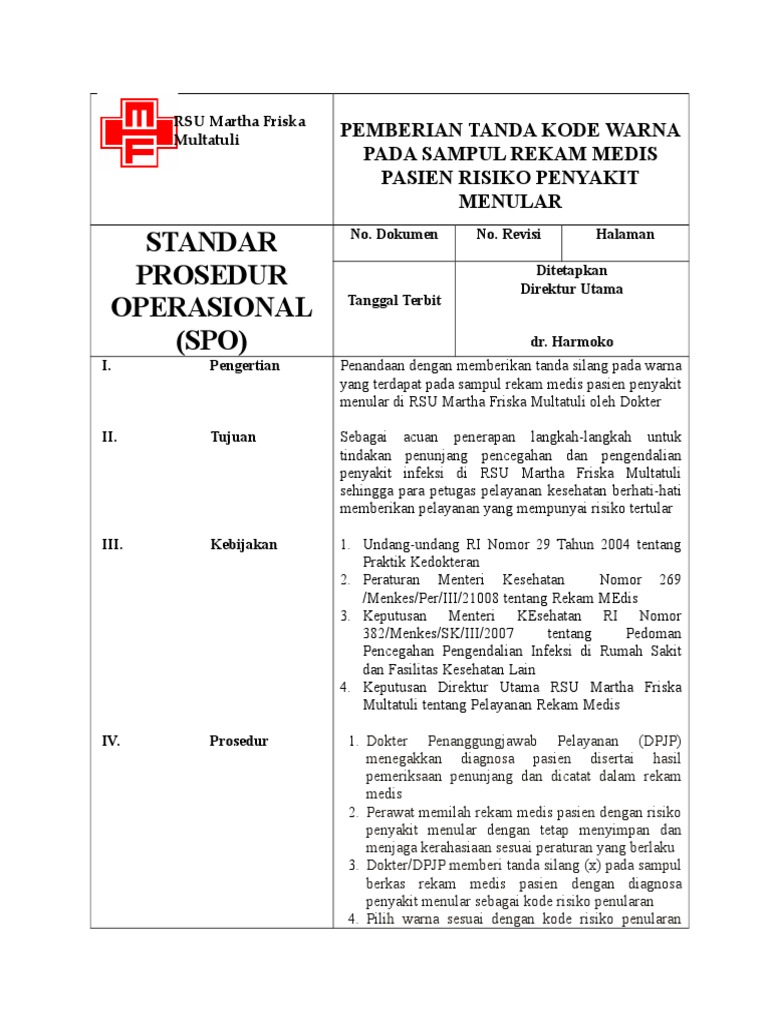Pemberian Tanda Kode Warna Pada Sampul Rekam Medis Pasien Risiko Penyakit Menular | PDF