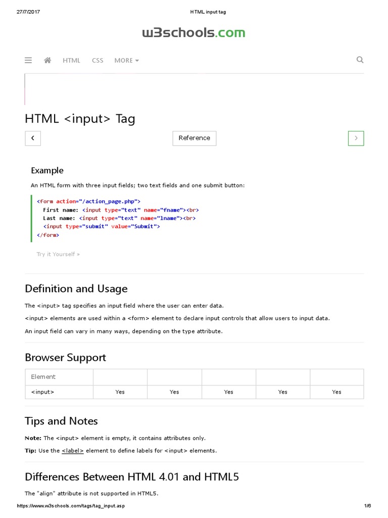 HTML Input Tag | PDF | Html Element | Html