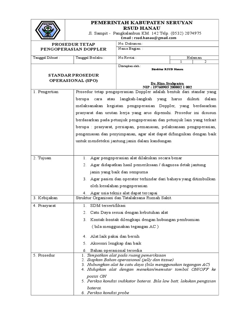 SPO Prosedur Tetap Pengoperasian Doppler | PDF