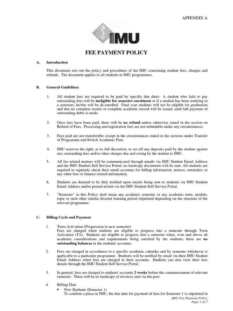 Fee Policy PDF | PDF | Fee | Academic Term