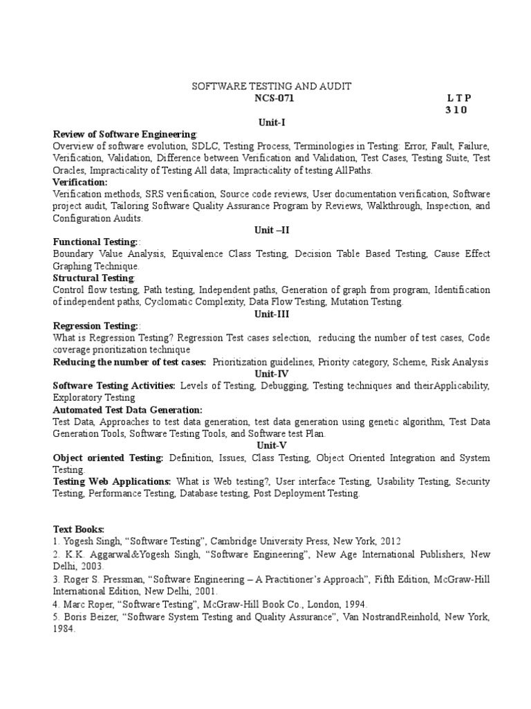 Software Testing and Audit Ncs-071 | PDF | Software Testing | Software