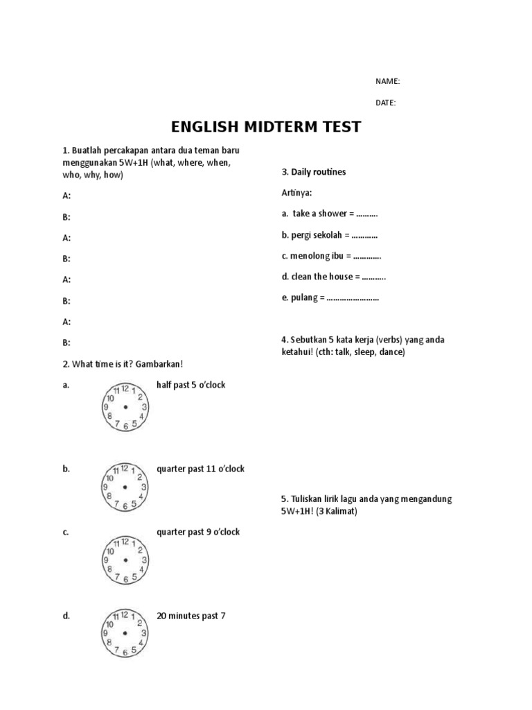 English Midterm Exam Guidelines | PDF