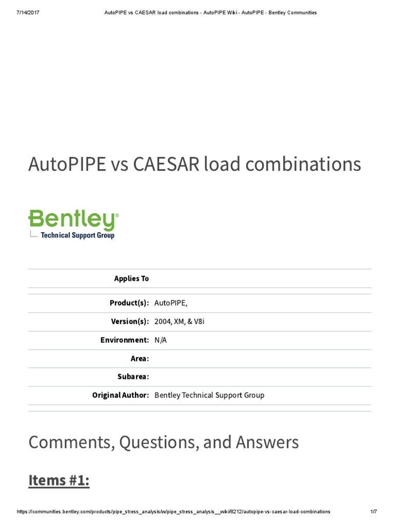 AutoPIPE Vs CAESAR Load Combinations | PDF | Nonlinear System | Wiki