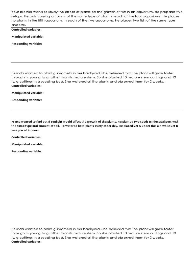 Controlled Variables: Manipulated Variable: Responding Variable | PDF ...