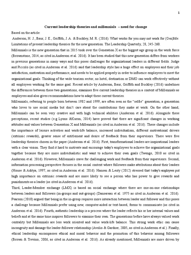 Current Leadership Theories and Millennials | PDF | Millennials ...