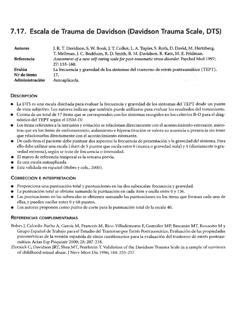 Escala de Trauma de Davidson (DTS) | PDF | Trauma psicólogico ...