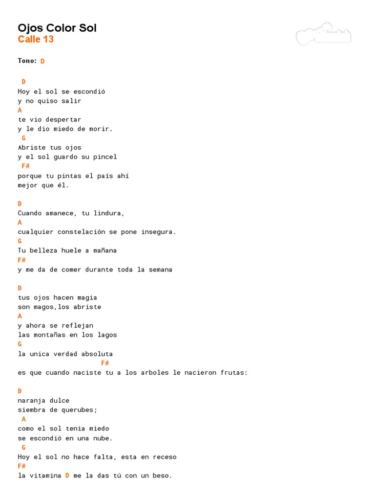 Calle 13 - Ojos Color Sol | PDF