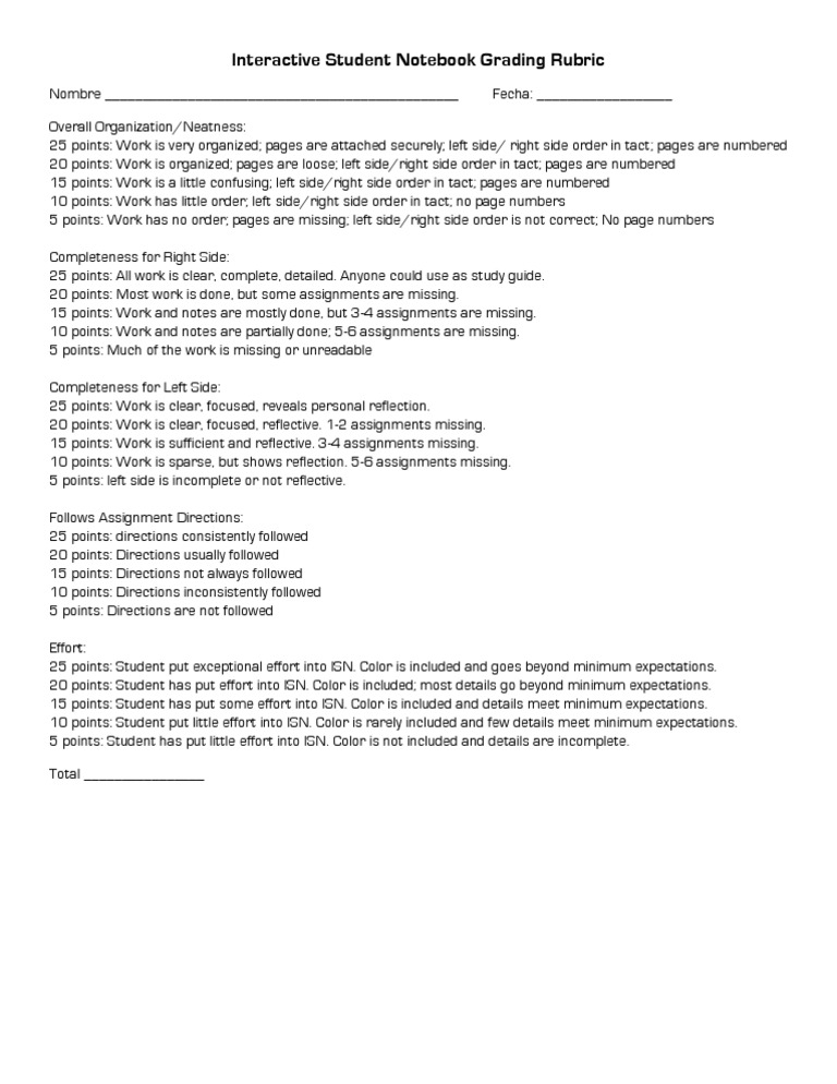 Interactive Student Notebook Grading Rubric | PDF | Business