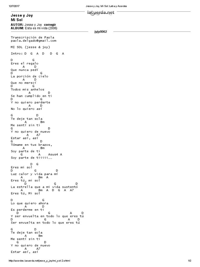 Mi Sol - Letra y Acordes | PDF | Música grabada | Música pop