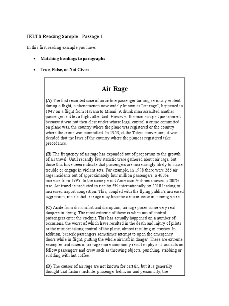 Air Rage: IELTS Reading Sample - Passage 1 | PDF | Containerization ...