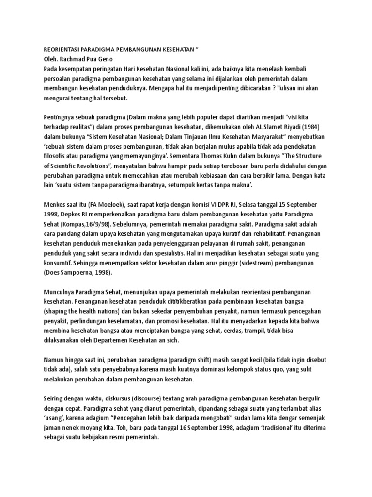 Reorientasi Paradigma Pembangunan Kesehatan | PDF | Pengembangan Diri