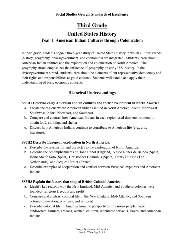 Social Studies 3rd Grade Georgia Standards PDF Map The United States