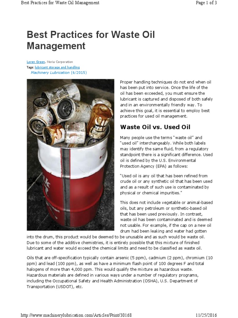 Best Practices For Waste Oil Management | PDF | Hazardous Waste | Petroleum