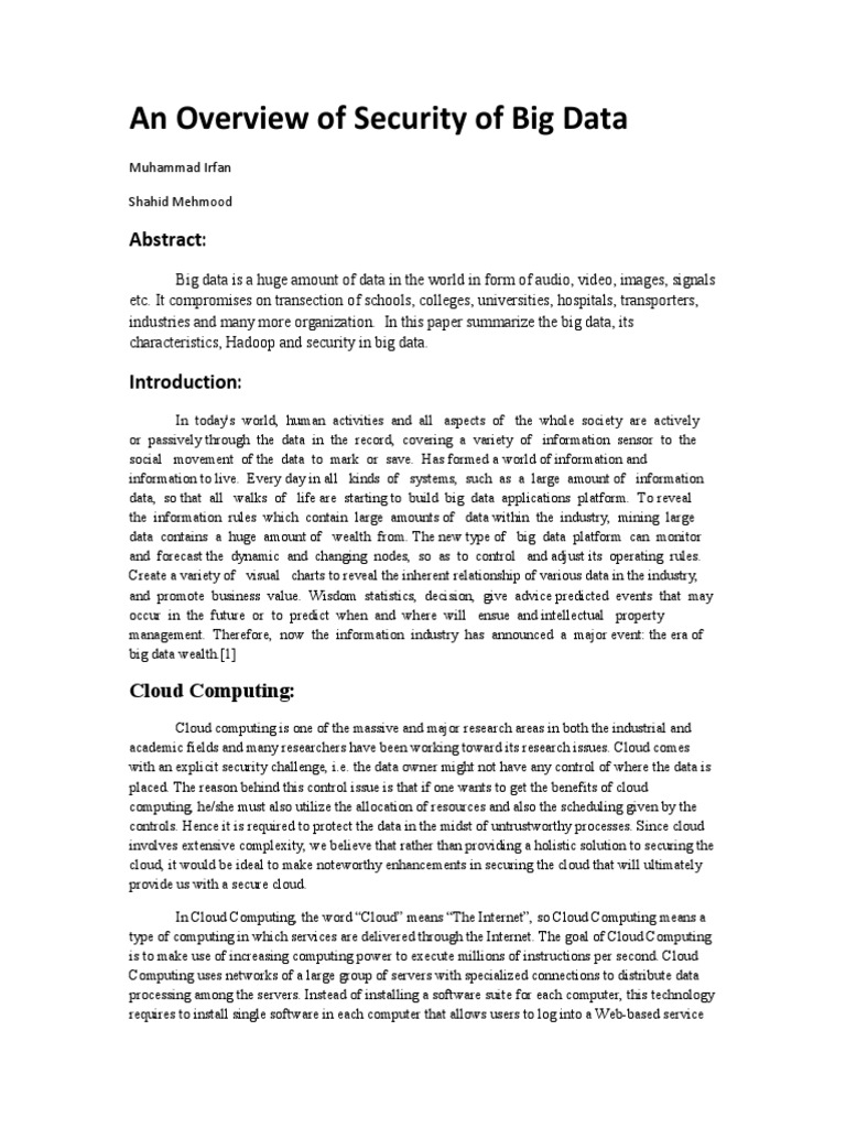Overview Of Security Issues Pdf Apache Hadoop Map Reduce