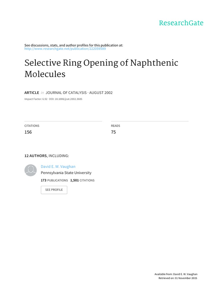 Selective Ring Opening of Naphthenic Molecules | PDF | Alkane ...