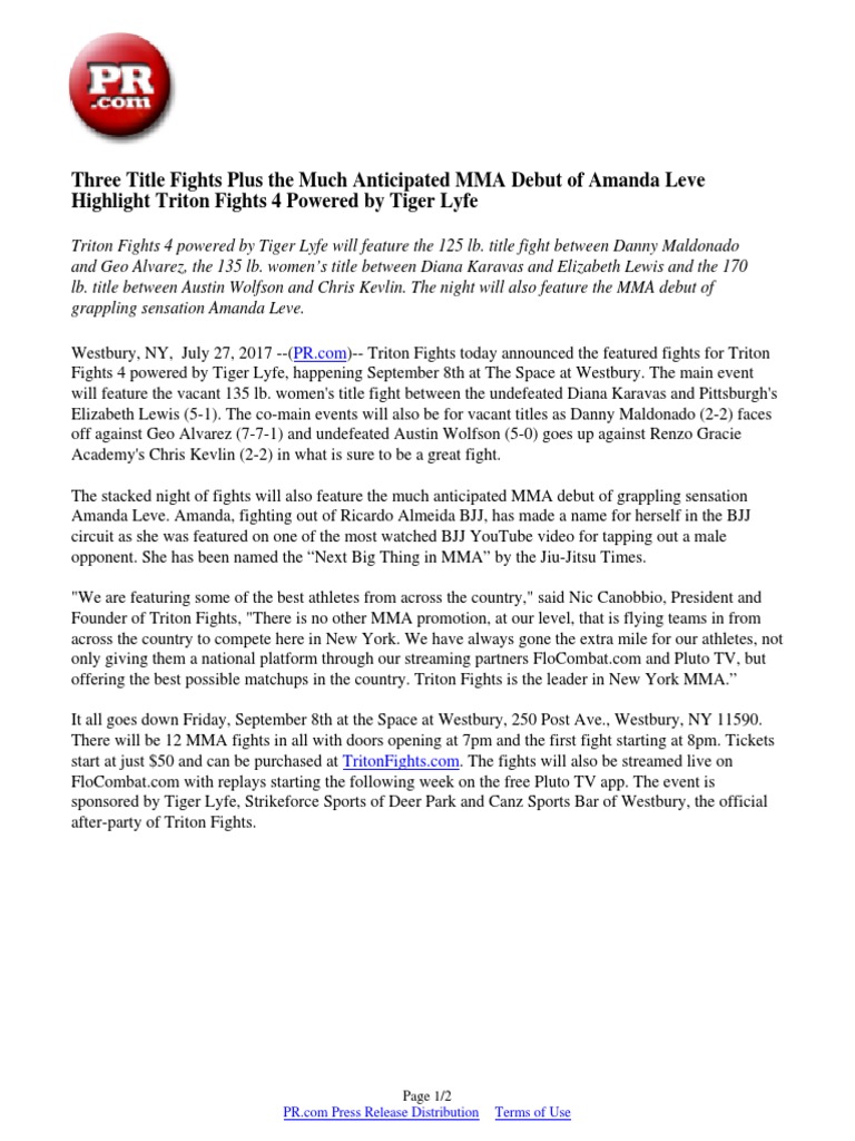 Three Title Fights Plus The Much Anticipated MMA Debut of Amanda Leve ...