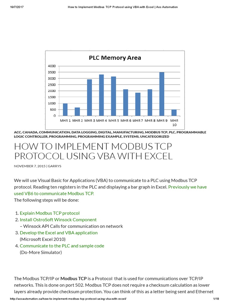 How To Implement Modbus Tcp Protocol Using Vba With Excel Acc