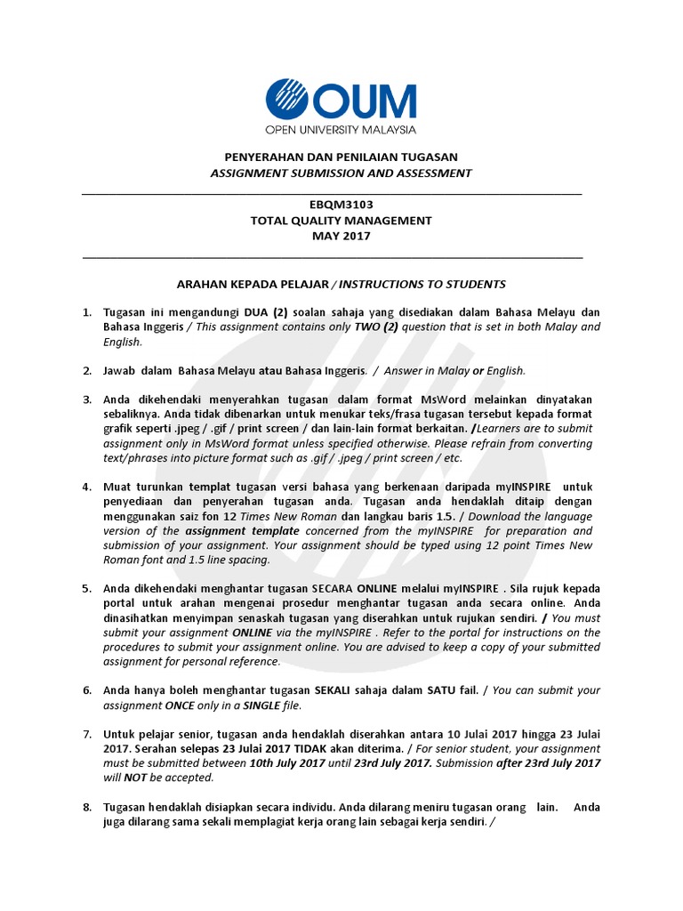 TQM Assignment Guidelines | PDF