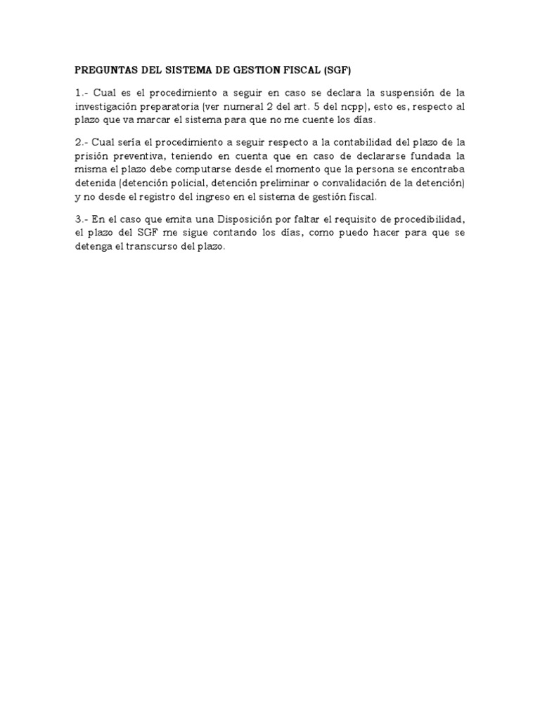 Preguntas Del SGF - Sistema de Gestion Fiscal | PDF