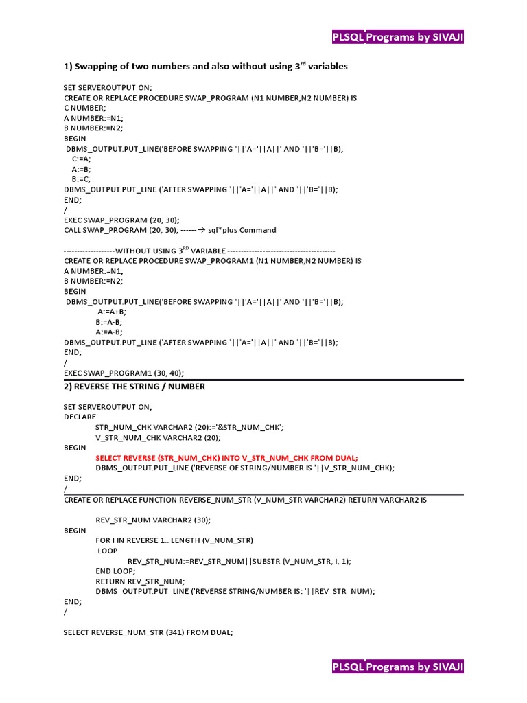 1) Swapping of Two Numbers and Also Without Using 3 Variables | PDF
