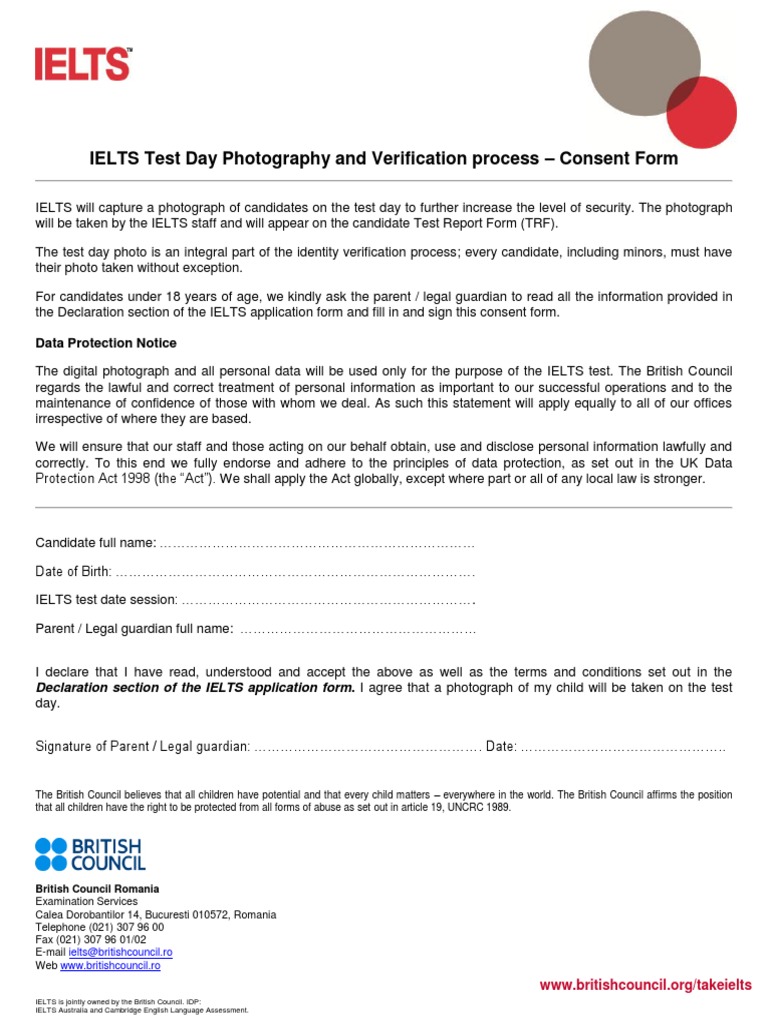 IELTS Minor Consent Form Instructions | PDF | International English ...