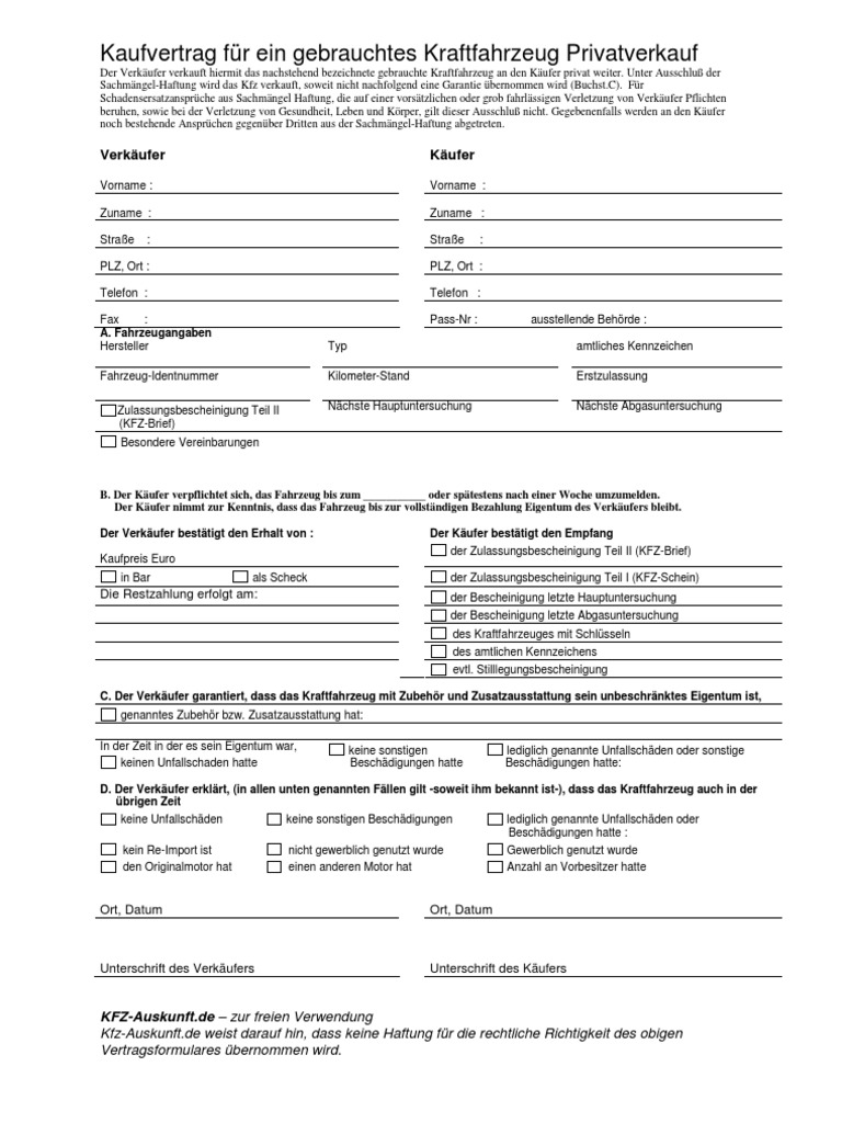 Gewerblicher Kaufvertrag Pkw