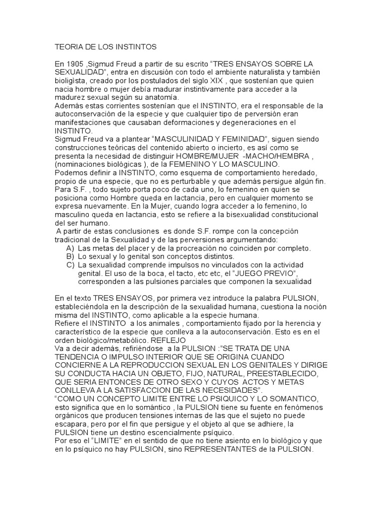 Teoria de Los Instintos | Instinto | La sexualidad humana | Prueba ...