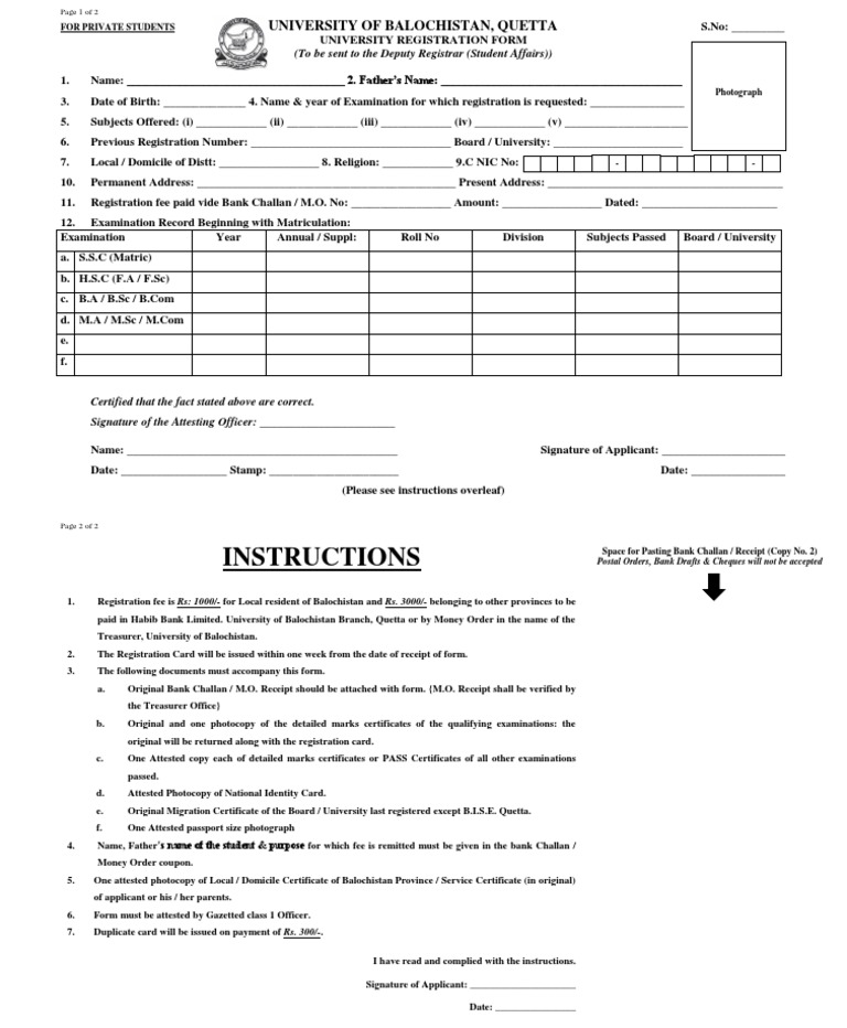 UoB Registration Form (Private Students) New | PDF | Identity Document ...