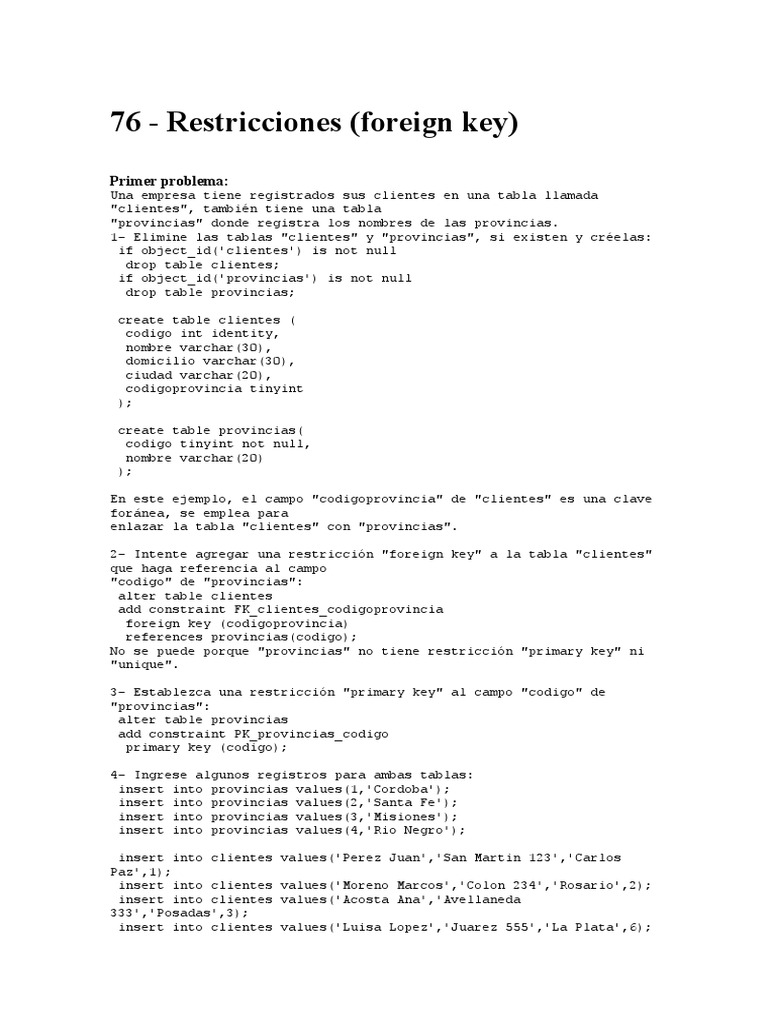 76 - Restricciones (Foreign Key) | PDF | Modelo conceptual | Tabla ...