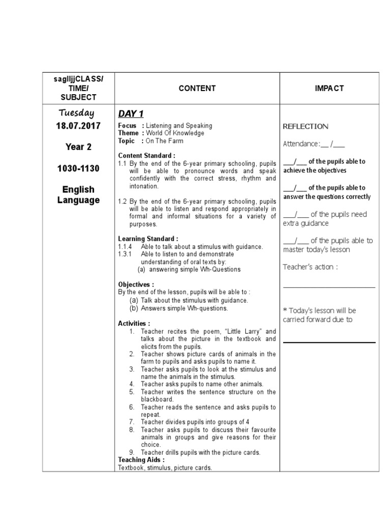 1. on the Farm Lesson Plan | Question | Teachers
