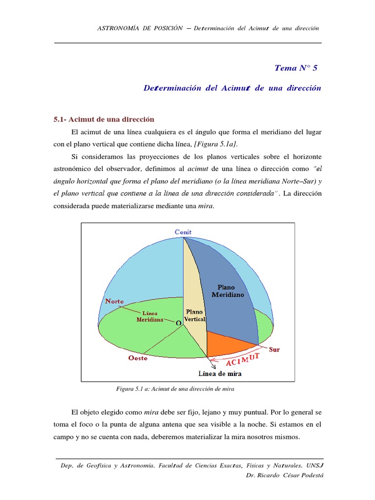 Tema 5 - Determinación Del Acimut de Una Dirección | Azimut ...