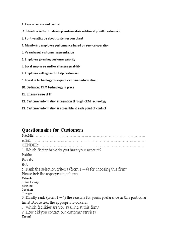 CRM Questionnaire | PDF | Customer Relationship Management | Market ...