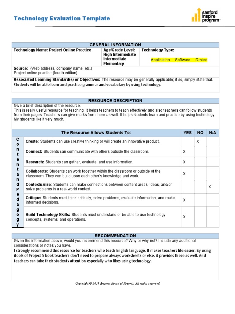 Week1 Technology Evaluation Form | PDF | Teachers | Teaching