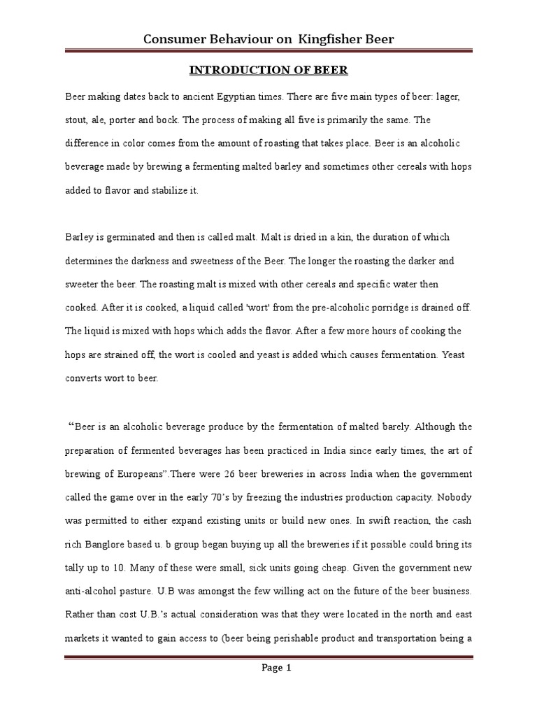 Consumer Behaviour On Kingfisher Beer | PDF | Brewing | Fermented Drinks