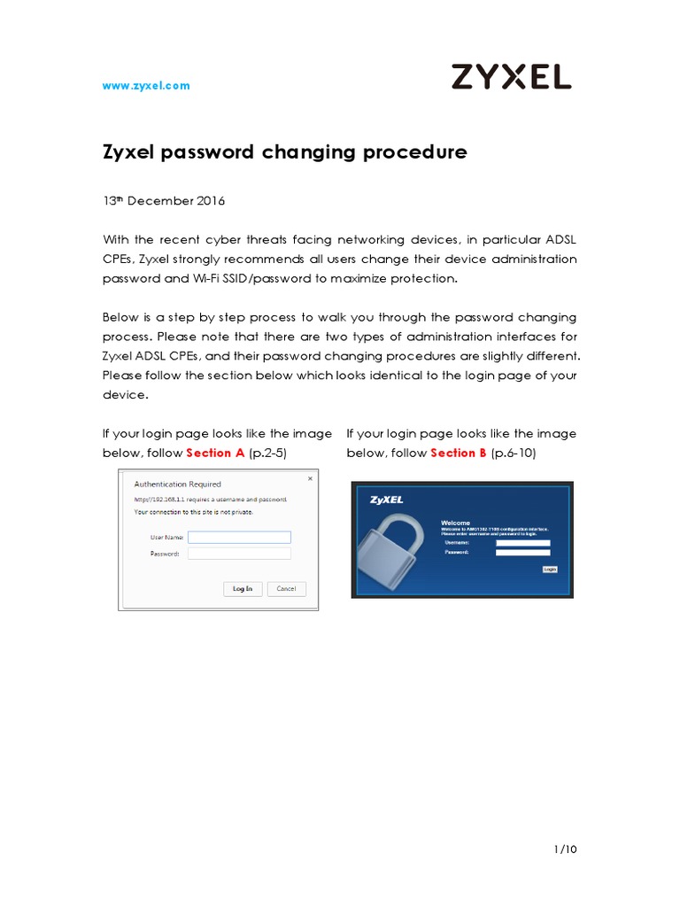 Zyxel Password Changing Procedure 20161213 v2 | PDF | Wireless Lan | Wi Fi
