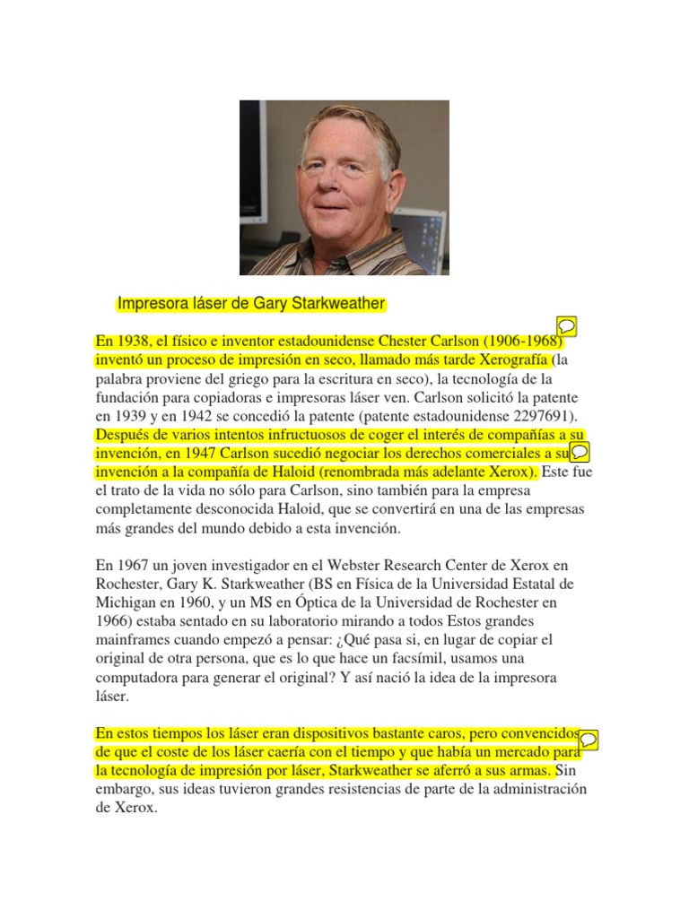 PDF Impresora Láser de Gary Starkweather | PDF | Impresora (Computación ... PDF Impresora Láser de Gary Starkweather | PDF | Impresora (Computación ...