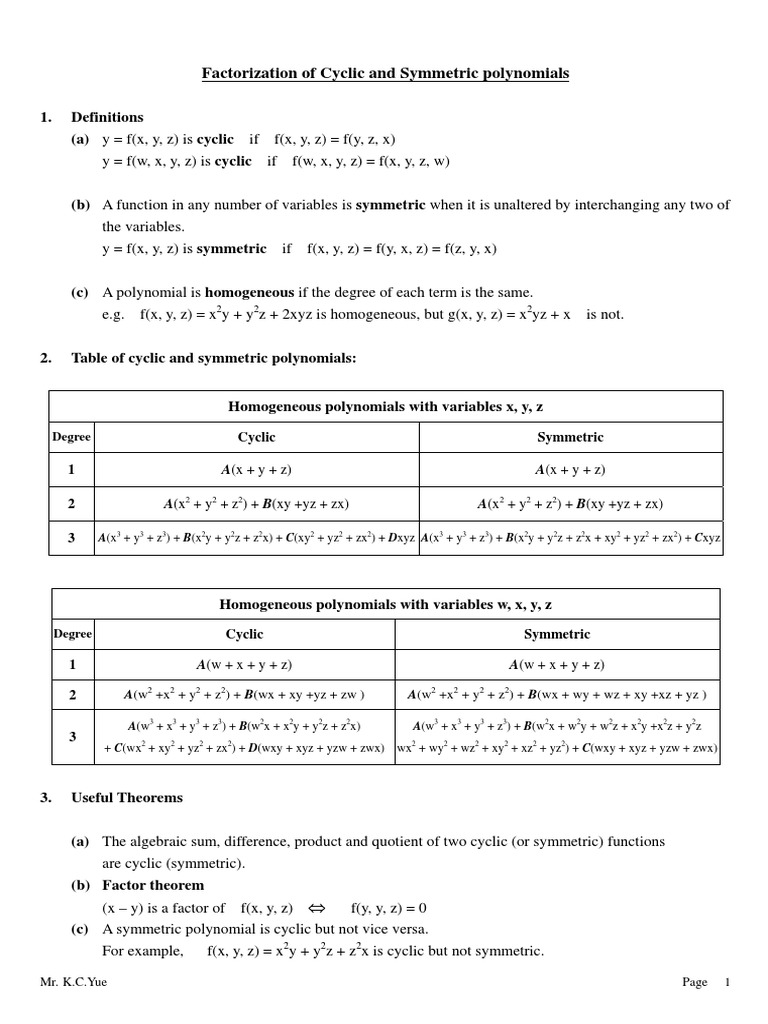 Cyclic and Symmetric Polynomials | PDF | Abstract Algebra | Algorithms